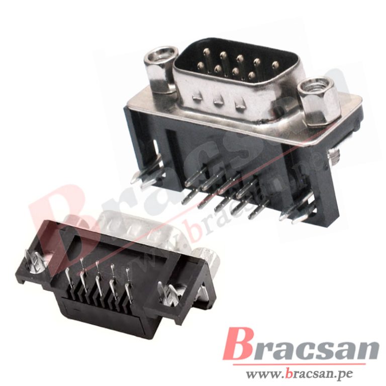 CONECTOR D-SUB DB9 9 PINES MACHO EN ANGULO 90° PARA PLACA PCB | Bracsan
