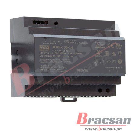 FUENTE DE ALIMENTACION 24VDC 6.3A RIEL DIN MEAN WELL HDR-150-24 | Bracsan