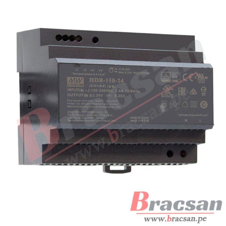 FUENTE DE ALIMENTACION 24VDC 6.3A RIEL DIN MEAN WELL HDR-150-24 | Bracsan