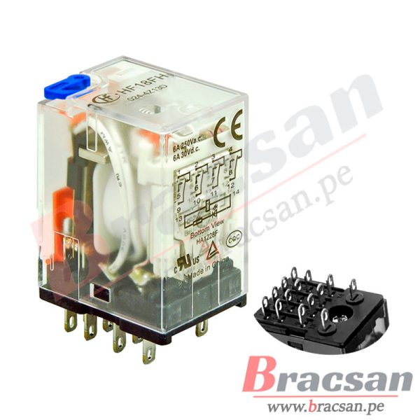RELAY DE 220VAC 6A 250VAC 4PDT 14 PINES HONGFA HF18FH/A220-4Z1TD | Bracsan