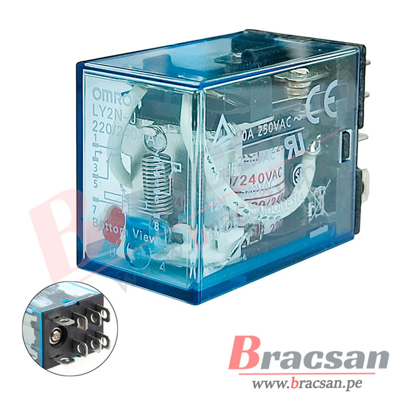 RELAY DE 220/240VAC 10A 250VAC DPDT 8 PINES CON LED OMRON LY2N-J-220VAC ...