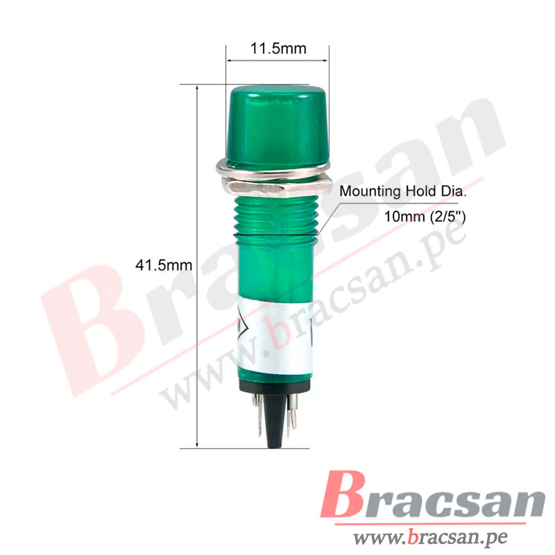 INDICADOR FOQUITO NEON 220V VERDE 10MM - RY4541 | Bracsan